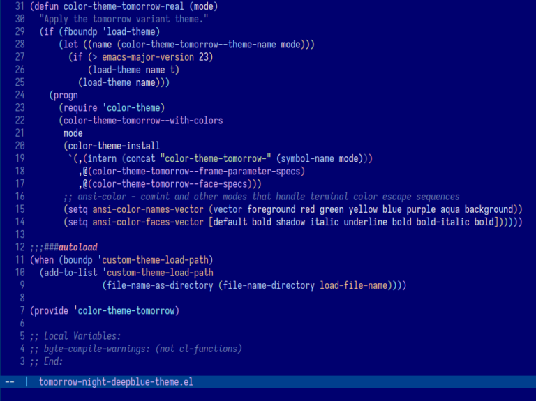 Emacs Theme: Tomorrow Night Deepblue, a beautiful theme with a deep blue background | James Cherti